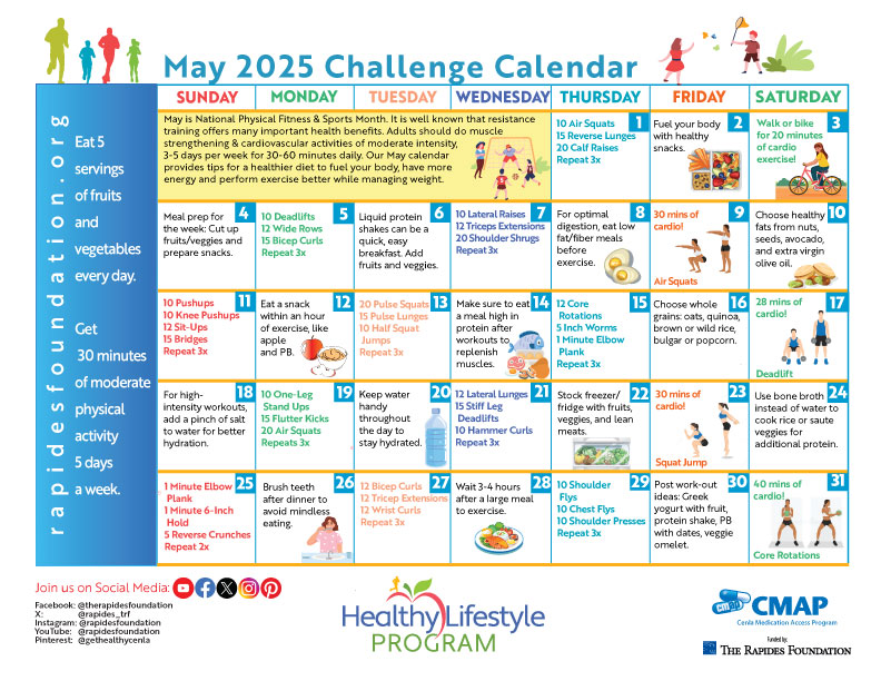 Try the Fitness and Nutrition Challenges on the May Calendar
